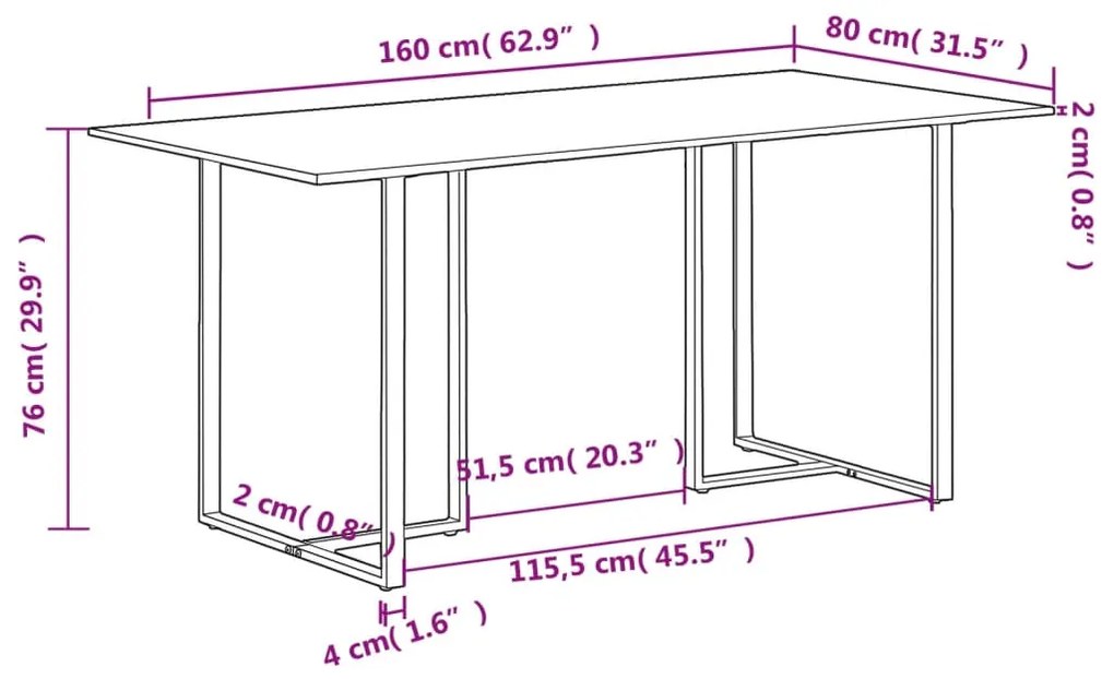 vidaXL Marketos Jídelní stůl 160 cm hrubé mangovníkové dřevo