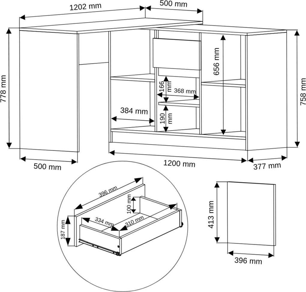 MBN Počítačový stůl s komodou MODERN N14 120 cm - Sonoma