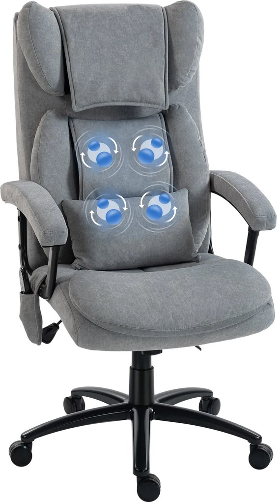HOMCOM ergonomická kancelářská židle s masáží a houpací funkcí — vysoké opěradlo, 4 hnětací uzly, bederní opora, potištěný samet, šedá | Aosom