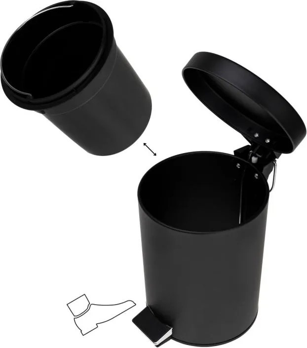 Erga Labi, kulatý odpadkový koš 3l na postavení, Soft-Close zavírání, černá matná, ERG-YKA-CH.LABI-SC-BLK
