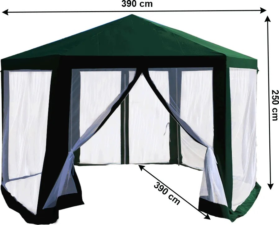 Stanový altán do zahrady, 3,9x2,5x3,9m, zelená / bílá, RINGE TYP 1 + 6 bočních stran