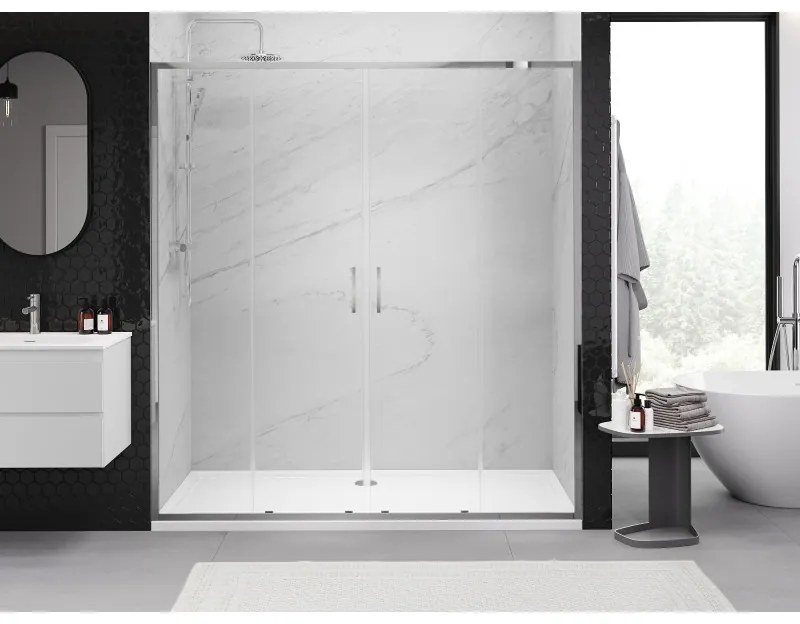 Mexen Exo, 2-křídlé posuvné 200x200 cm, 6mm čiré sklo, chromový profil, 8152-200-000-01-00