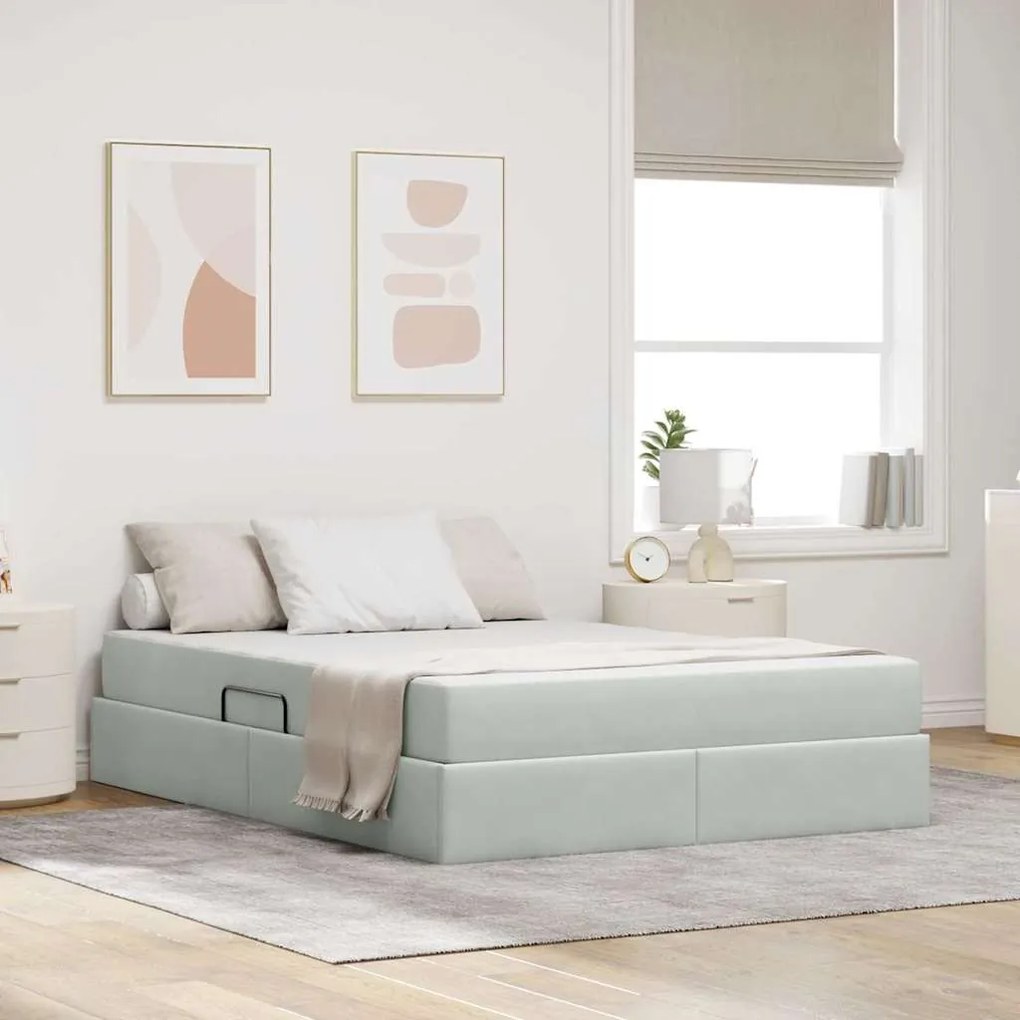 Postel s úložným prostorem a matrací Světle šedá 140 x 190 cm 3399718