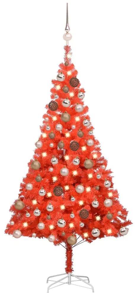 3077600 vidaXL Umělý vánoční stromek s LED a sadou koulí červený 180 cm PVC