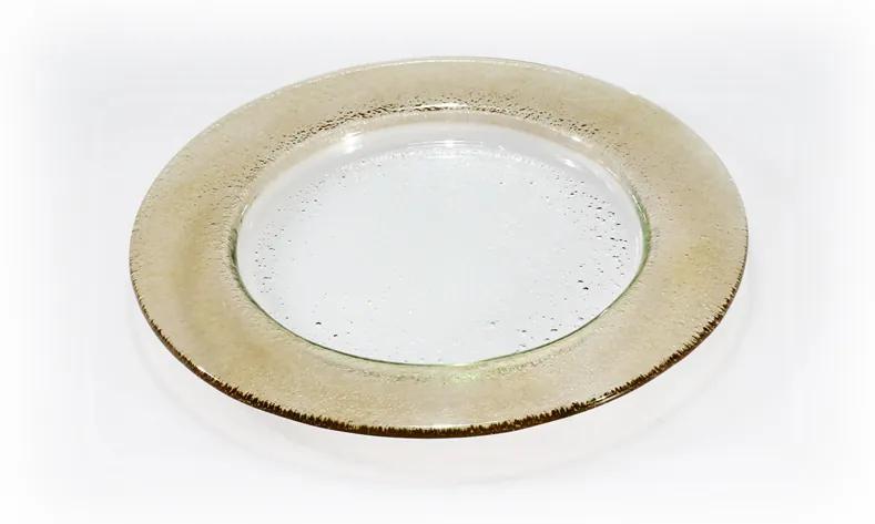 BDK-GLASS Kulaté talíře BAND - s béžovým okrajem Průměr: 20cm