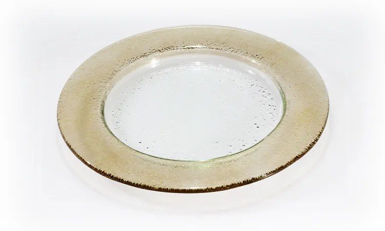 BDK-GLASS Kulaté talíře BAND - s béžovým okrajem Průměr: 40cm