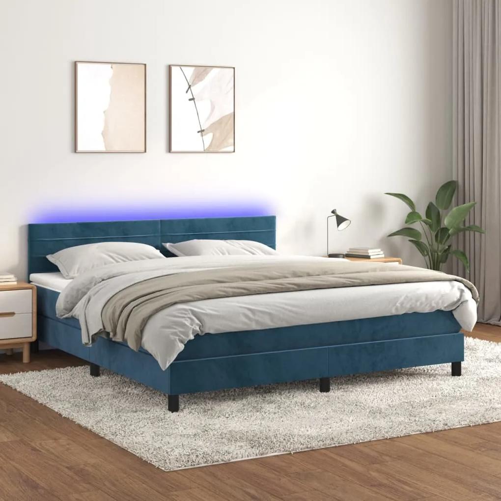 Box spring postel s matrací a LED tmavě modrá 160x200 cm samet,  3134475