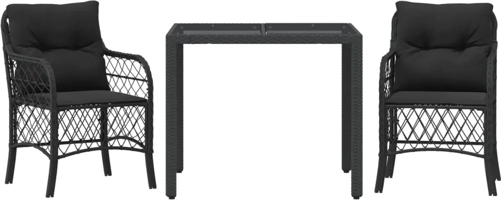 3dílný bistro set s poduškami černý polyratan 3212024
