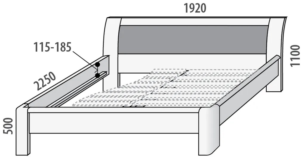 Postel Florencia, čelo oblé čalouněné 180 Domestav F123 Materiál: Buk cink, Barevne provedení: Přírodní provedení