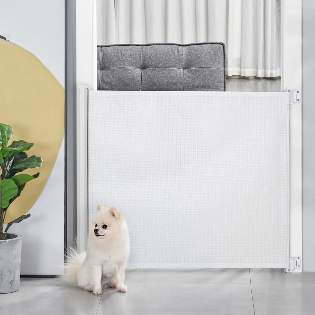 Schodišťová branka PawHut výsuvná bezpečnostní branka do dveří bezpečnostní přepážka PVC bílá 115x82,5 cm pro děti a domácí zvířata