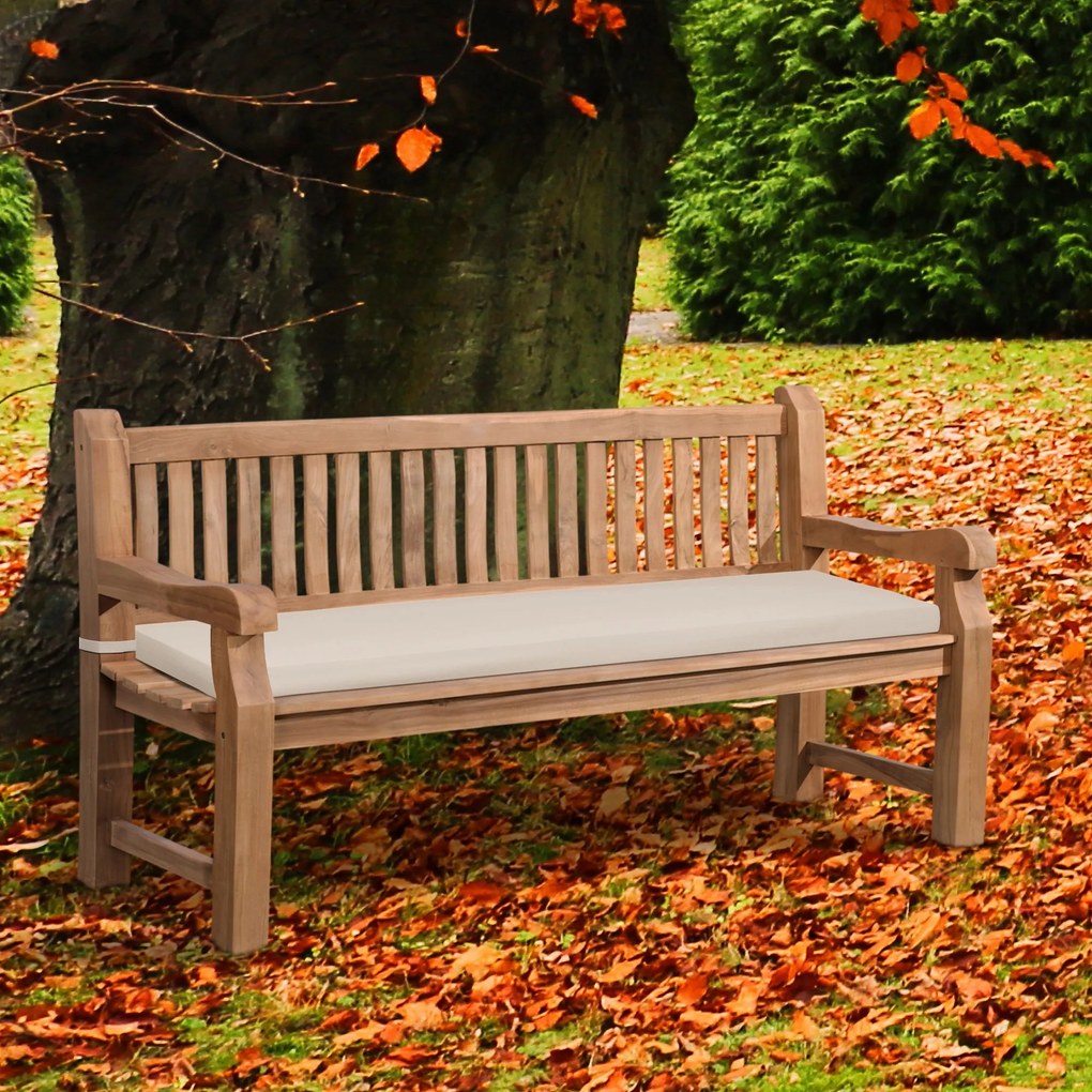 Teaková lavice Jackson s sedací polštář 180 cm + teak – krémová