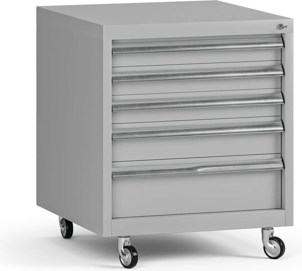 Pojízdný dílenský vozík na nářadí G345 k pracovním stolům do dílny, 5 zásuvek, 565 x 580 x 670 mm, šedá