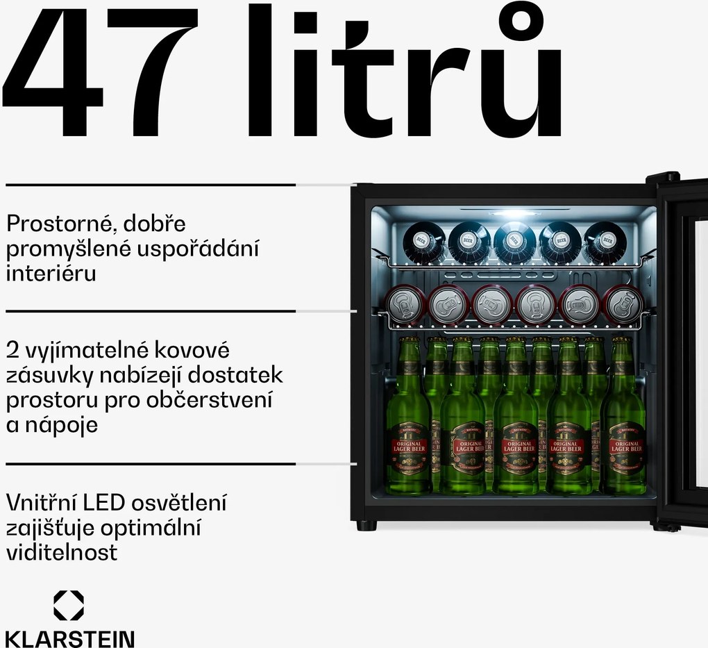 Klarstein Chladnička na nápoje Beersafe se zrcadlovými skleněnými dveřmi | 44 x 48 cm | Vnitřní LED osvětlení