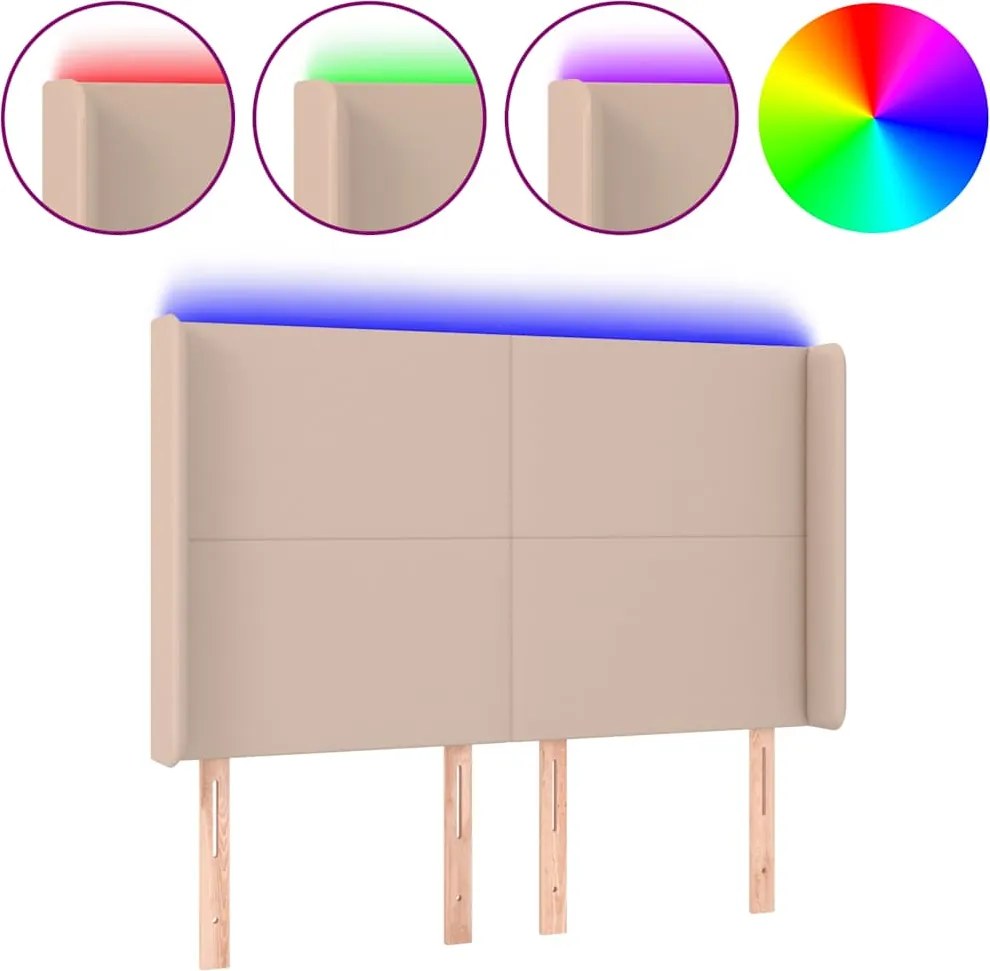 Čelo postele s LED cappuccino 147 x 16 x 118/128 cm umělá kůže 3123863