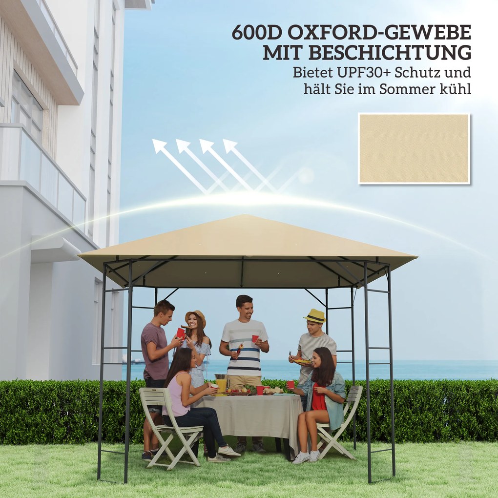 Outsunny Náhradní střecha pro pavilon 3 x 3 m Vodoodpudivá střecha pavilonu UPF30+ Náhradní potah Oxfordská tkanina, 370 g/m², béžová barva