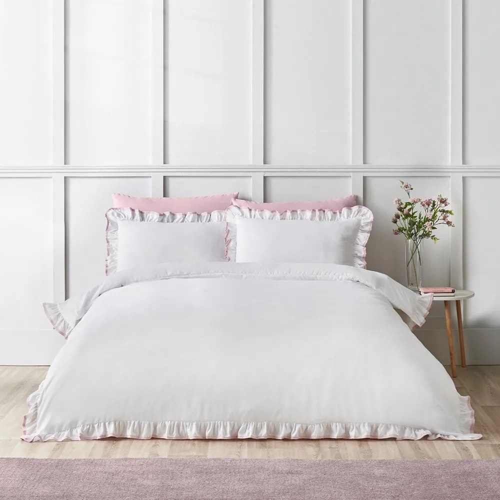Bílé/růžové povlečení na dvoulůžko 200x200 cm So Soft Mono Frill – Catherine Lansfield