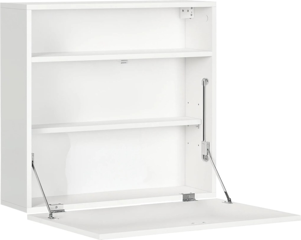 HOMCOM Moderní nástěnný skládací stůl s úložnými policemi, nosnost 40 kg, pro ložnici, obývací pokoj, kancelář 64x20x60 cm Bílý | Aosom