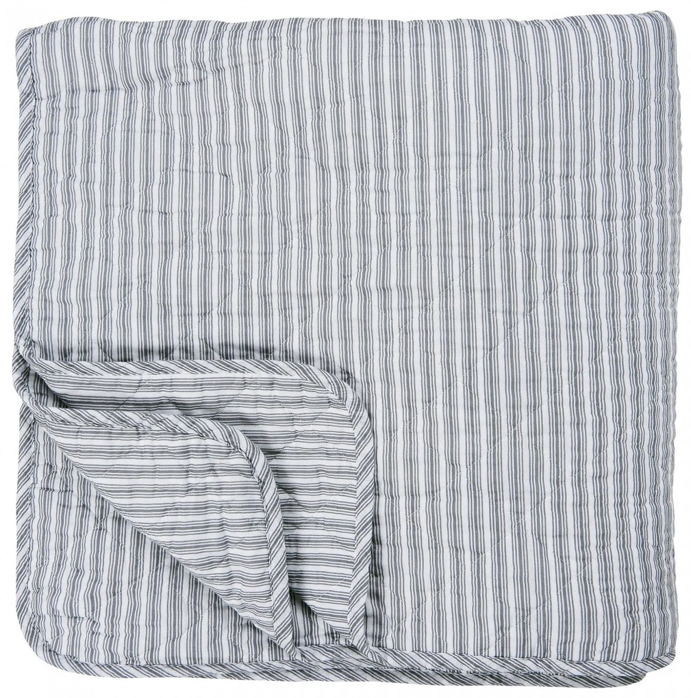 IB LAURSEN Prošívaný bavlněný přehoz Dark Grey Stripes 130x200, šedá barva, bílá barva, textil