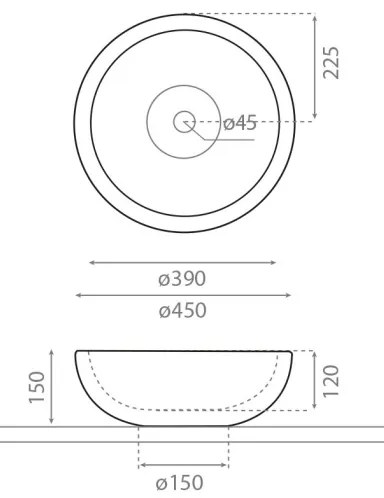 Bathco 00317 - Umyvadlo na desku PUKET pr. 45 cm kámen/šedá