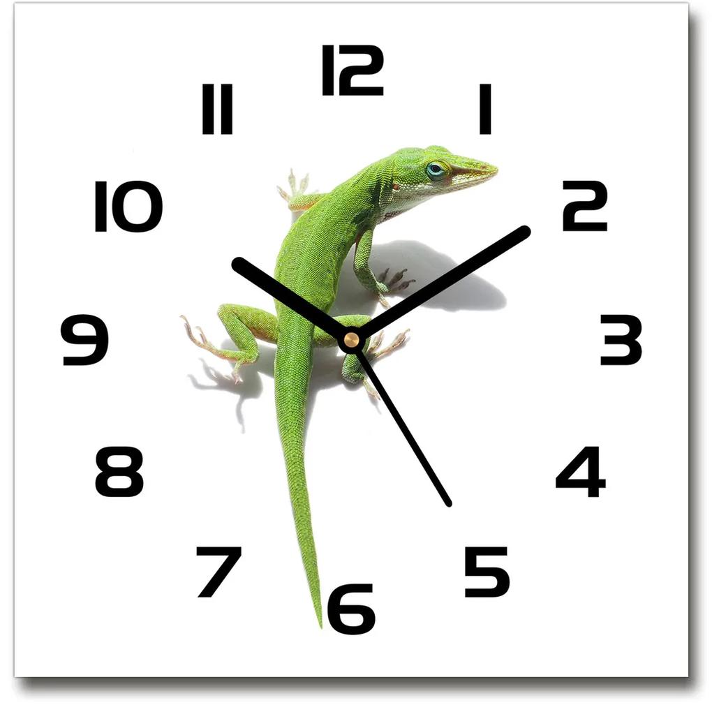 Skleněné hodiny čtverec Zelená ještěrka | BIANO