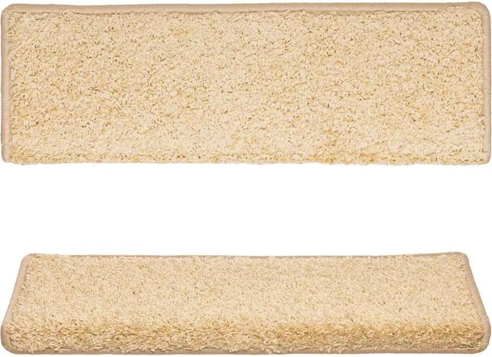 Schodové rohože 15 ks 65 x 21 x 4 cm krémové s obdélníkovým okrajem 134579