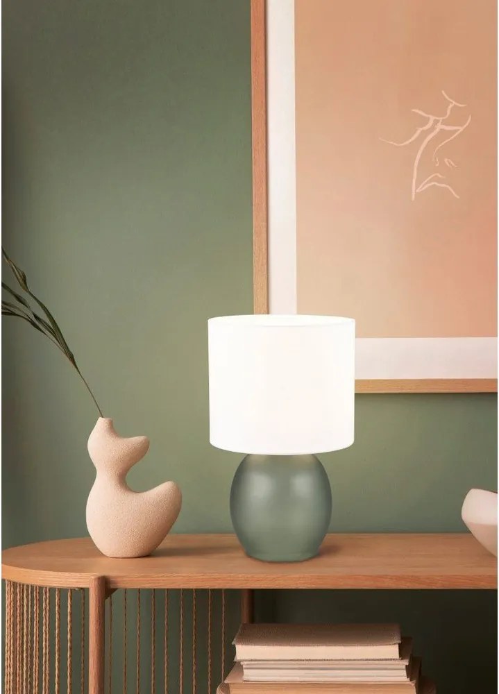 Bílo-zelená stolní lampa s textilním stínidlem (výška 29 cm) Vela – Trio