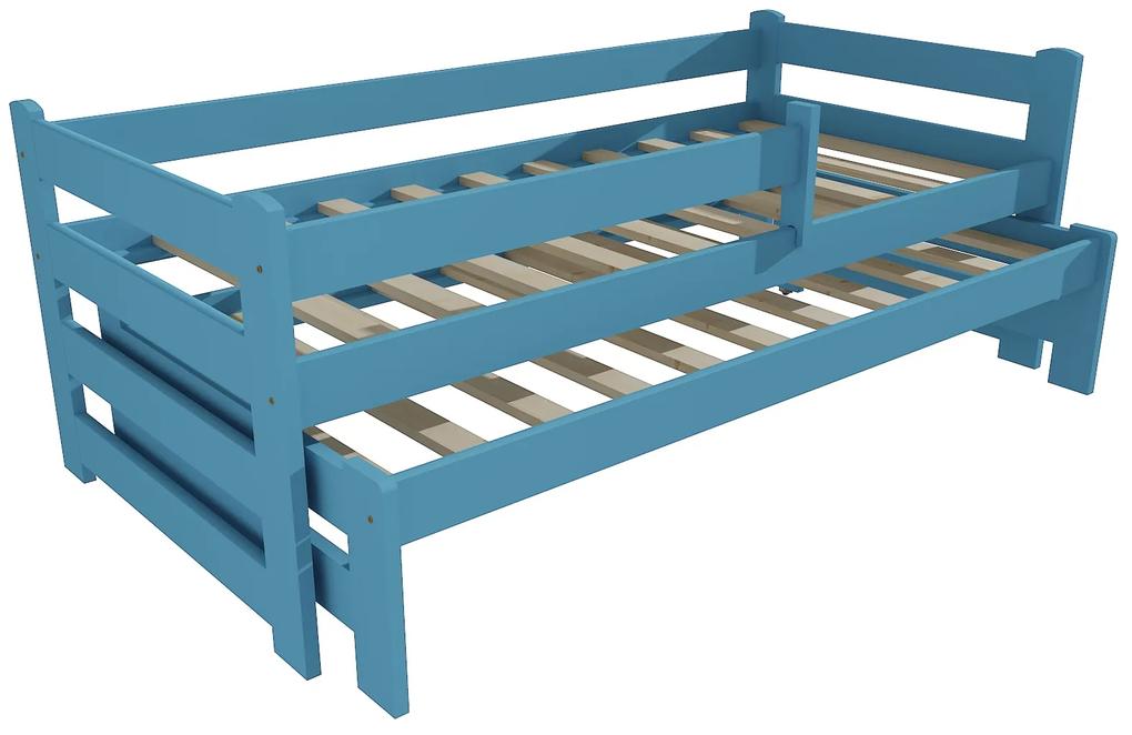 Vomaks Dětská postel s výsuvnou přistýlkou DPV 001 se zábranou Rozměr: 90 x 180 cm, Barva: barva modrá