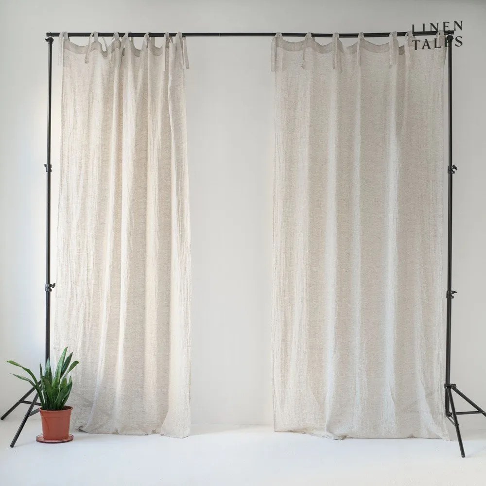 Béžový lněný lehký závěs s poutky Linen Tales Daytime, 250 x 130 cm