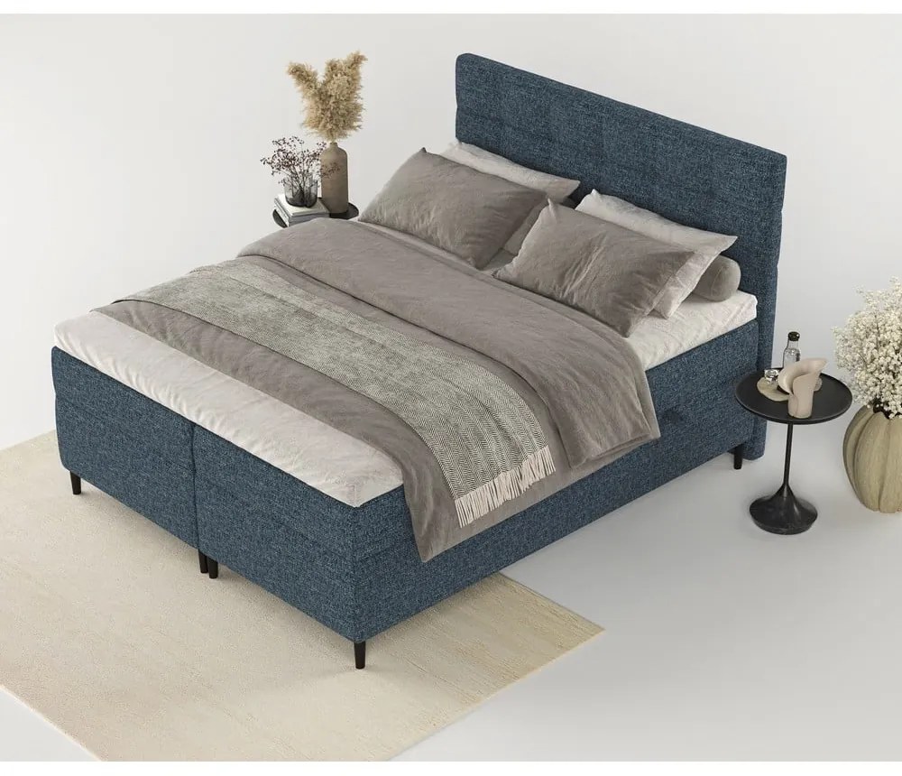 Tmavě modrá boxspring postel s úložným prostorem 160x200 cm Urbaneo – Maison de Rêve