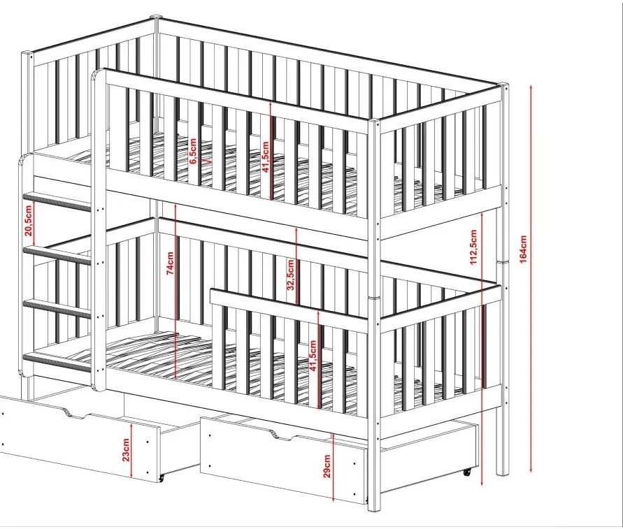 Legno Dětská patrová postel Milena bílá Rozměr (cm): 90x200