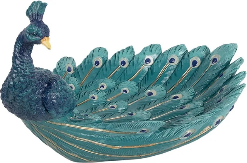 Tyrkysová dekorace šperkovnice miska páv Peacock - 30*19*16 cm