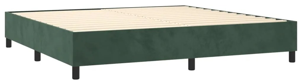 Box spring postel s matrací a LED tmavě zelená 200x200 cm samet,  3139526