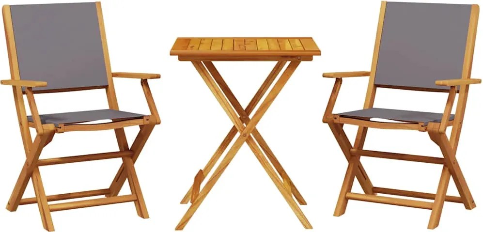 3dílný bistro set antracitový textil a masivní dřevo 3281809