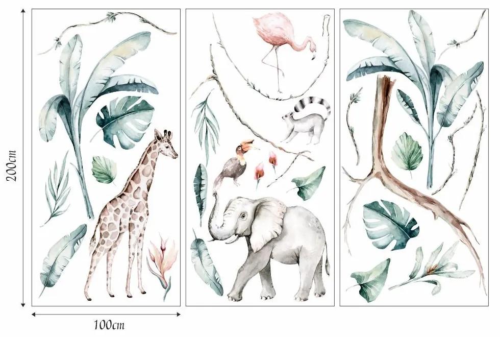 Gario Dětská nálepka na zeď Savanna - slon, žirafa a jiná zvířata Rozměry: 300 x 200 cm