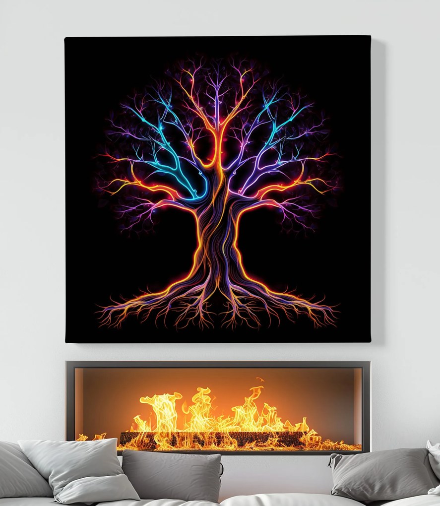Obraz na plátně - Strom života oheň voda FeelHappy.cz Velikost obrazu: 140 x 140 cm