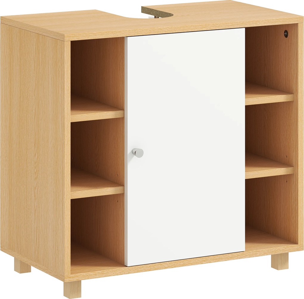 HOMCOM skříňka pod umyvadlo se 2 dvířky s tlumeným dovíráním a 6 otevřenými policemi, 60x33x57 cm, bílá