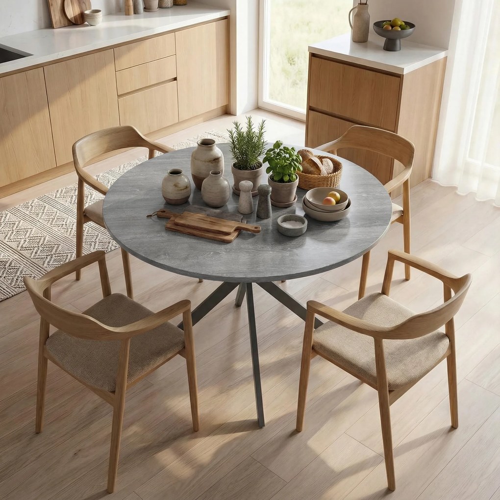 HOMCOM kulatý jídelní stůl pro 4 osoby, Ø100 cm, industriální styl s ocelovými X nohami, šedý