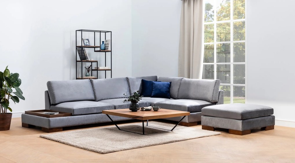 Atelier del Sofa Rohová sedací souprava Tulip Corner Right With Pouf - Dark Grey, Tmavá Šedá