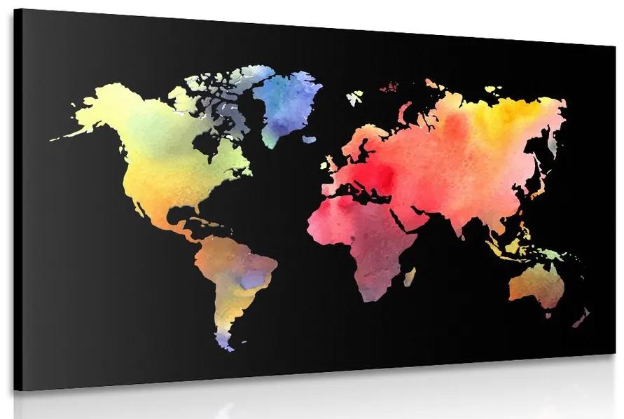 Obraz mapa světa v akvarelu na černém pozadí Varianta: 60x40