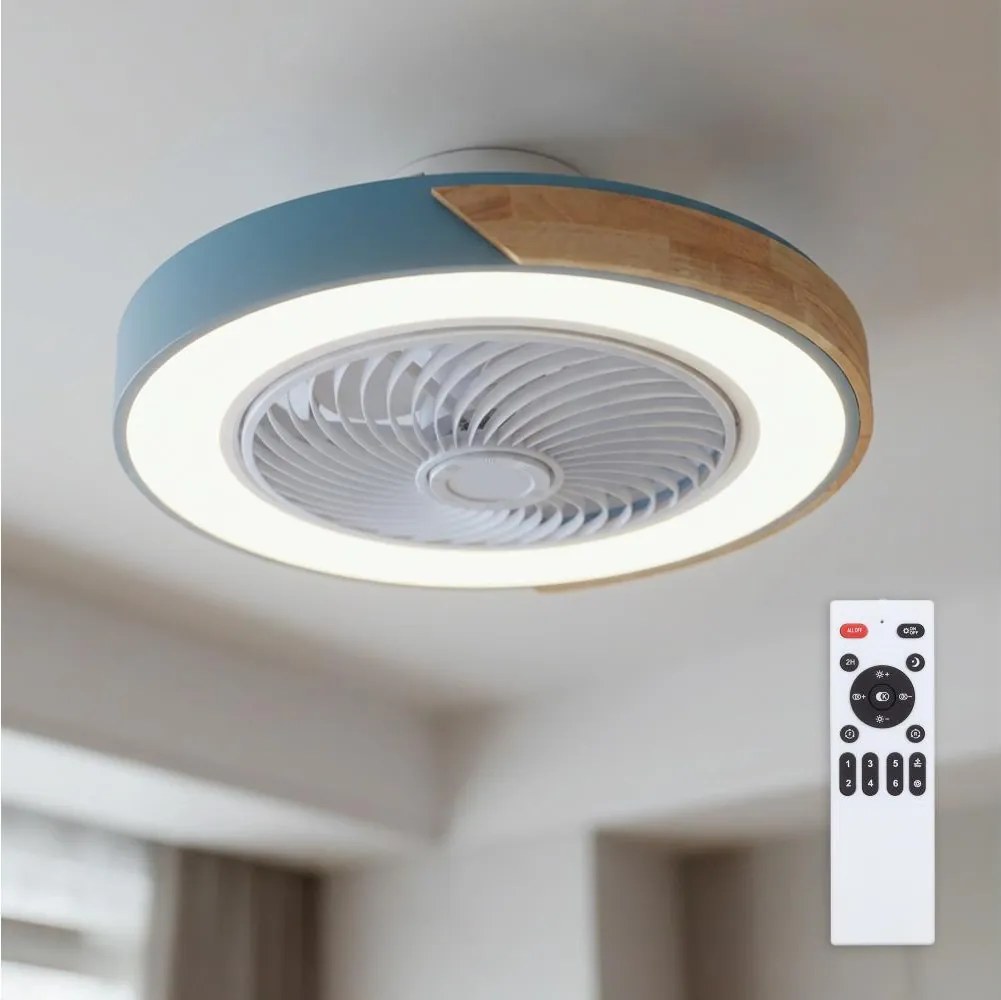 Brilagi - LED Stmív. svítidlo s ventilátorem LED/38W/230V 50 cm modrá/dub + DO