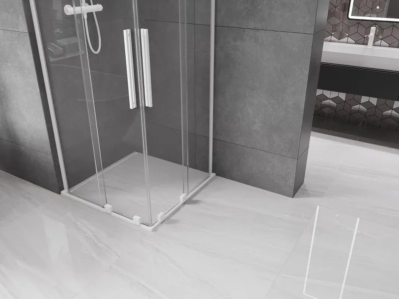 Mexen Velar L Duo, sprchový kout s posuvnými dveřmi 100 x 100 cm, 8mm čiré sklo, bílá matná, 871-100-100-02-03-20