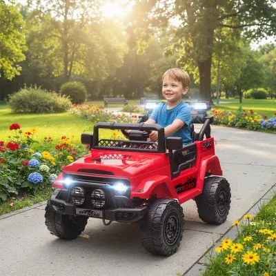 AIYAPLAY dětský offroader se světlomety, houkačkou, pásem a dálkovým ovládáním, z PP a kovu, 99x66x68,5 cm, červená