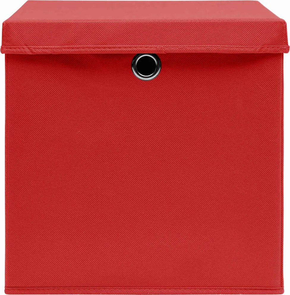 Úložné boxy s víky 10 ks 28 x 28 x 28 cm červené 325222