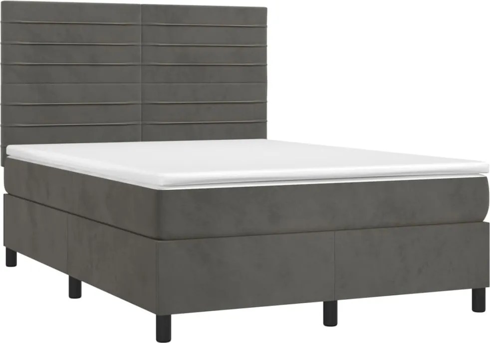 Box spring postel s matrací a LED tmavě šedá 140x200 cm samet 3136186
