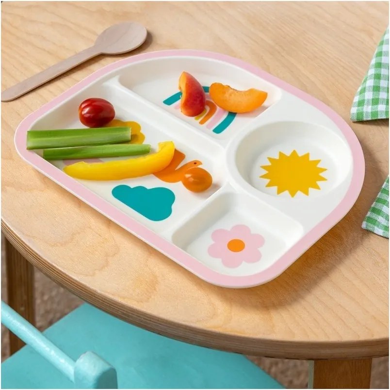 Béžový plastový dětský talíř 21x27 cm Rainbow Garden – Rex London
