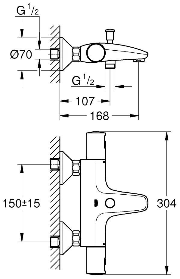 GROHE Precision Start - Termostatická vanová baterie, chrom 34598000