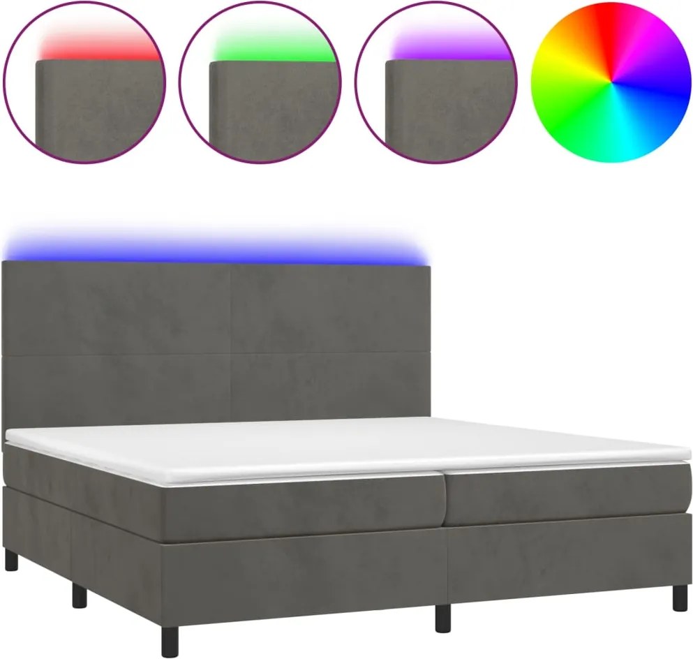 Box spring postel s matrací a LED tmavě šedá 200x200 cm samet 3136024
