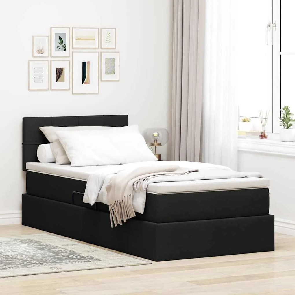 Postel s úložným prostorem a matrací Černá 100 x 200 cm Samet 3370490