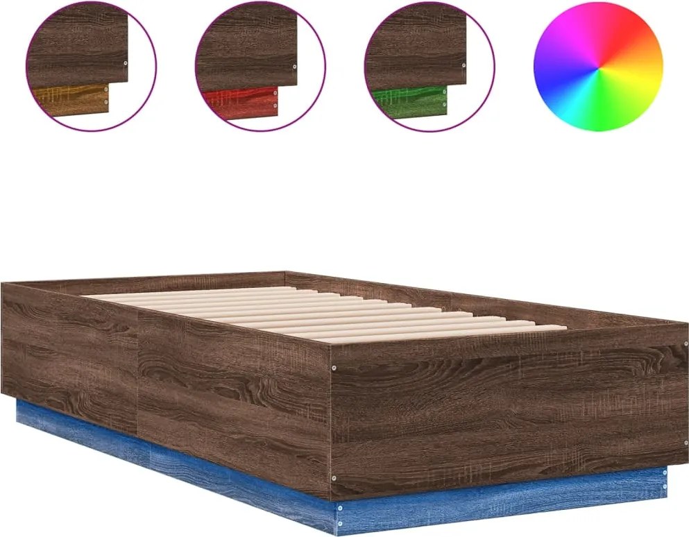 Rám postele s LED osvětlením hnědý dub 75 x 190 cm kompozit 3209673