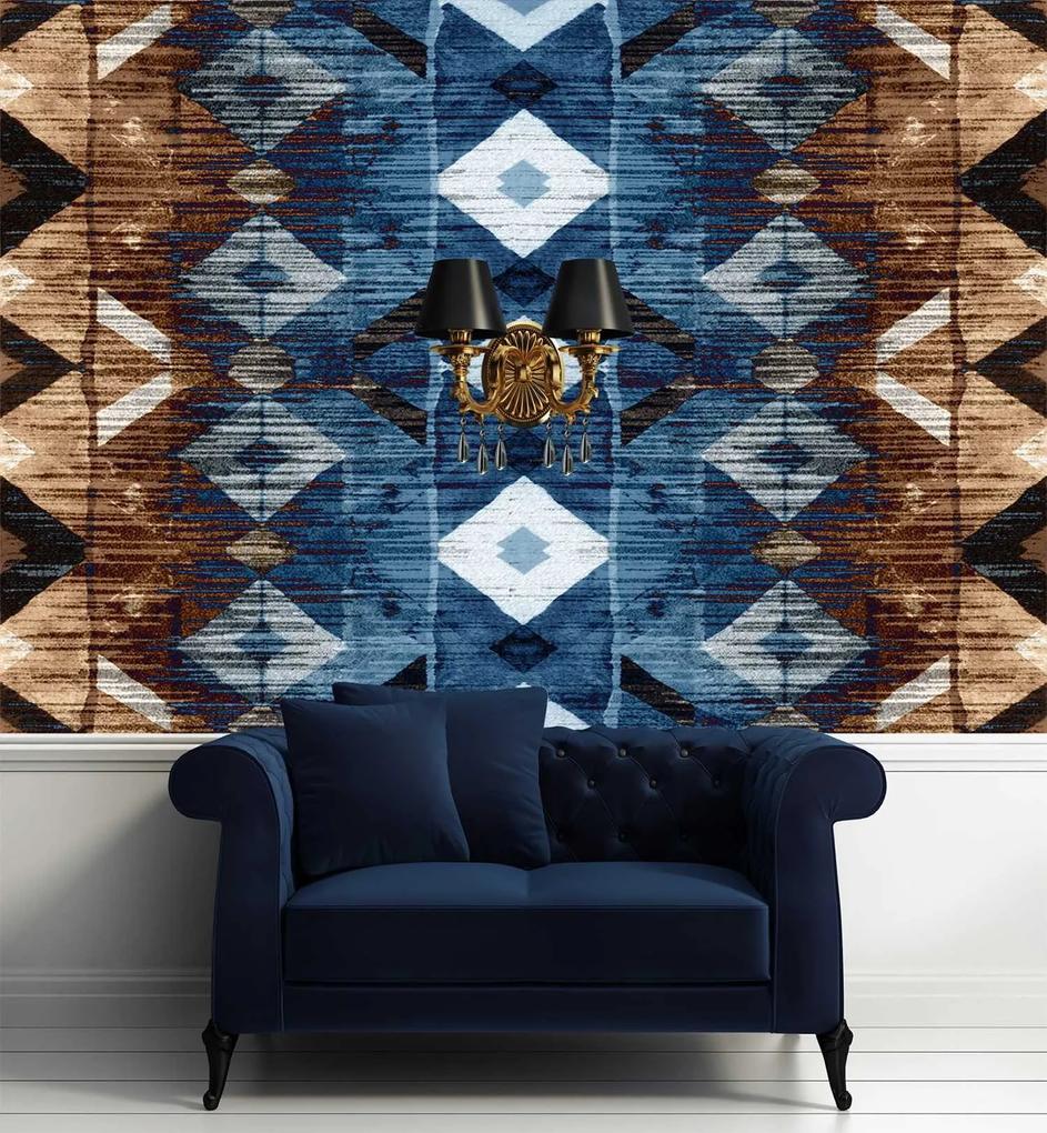 Gario Fototapeta Geometrický vzor, modro-hnědá tapiserie Materiál: Vliesová, Rozměry: 200 x 140 cm